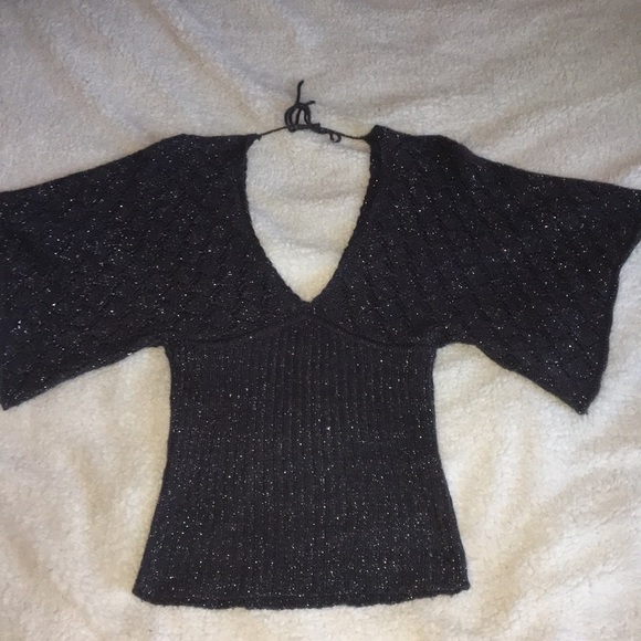 Urban Behavior | Tops | Grey Silver Crochet Butterfly Sleeve Sweater ...